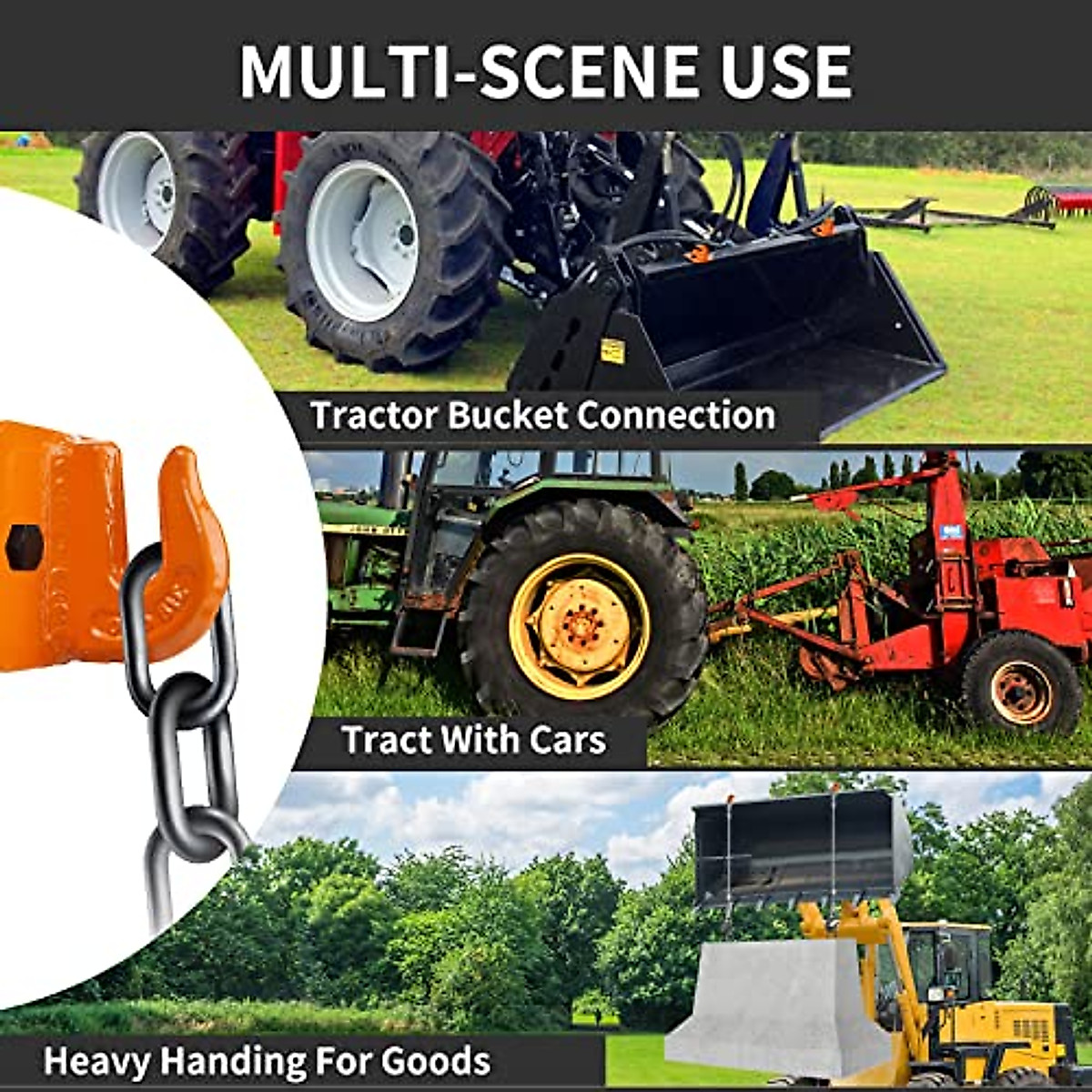 Carforu 3/8" Tractor Bucket Grab Hook, 2 Pack Carbon Steel Bolt on Hooks for Tractor Bucket, Heavy Duty Tow Hook fit for Tractor Bucket, RV, UTV, Truck, Max 15,000 lbs, Orange