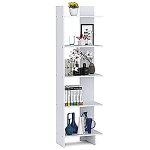 Tangkula 5-Shelf Bookcase, Room Divider and Display Shelf, Freestanding Decorative Storage Shelving, Wooden Bookshelf for Home Living Room Office Bedroom, Room Divider Bookshelf (White, 1)