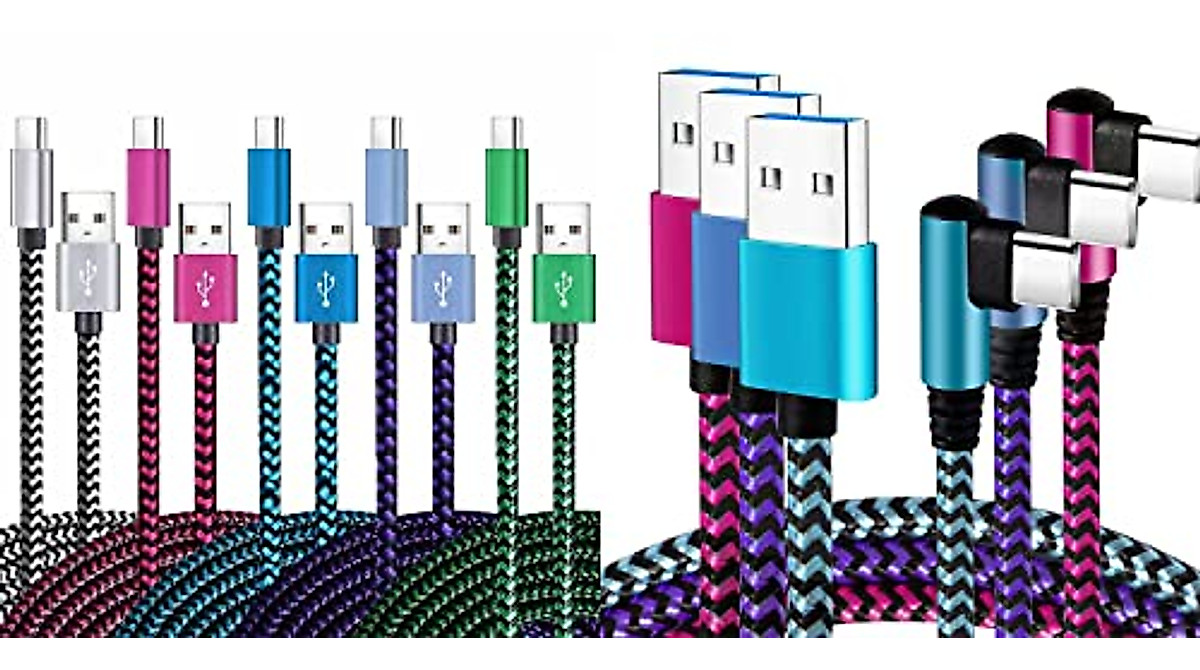 5 Pack USB C Cables with Right Angle & Fast Charging – Durable & Safe