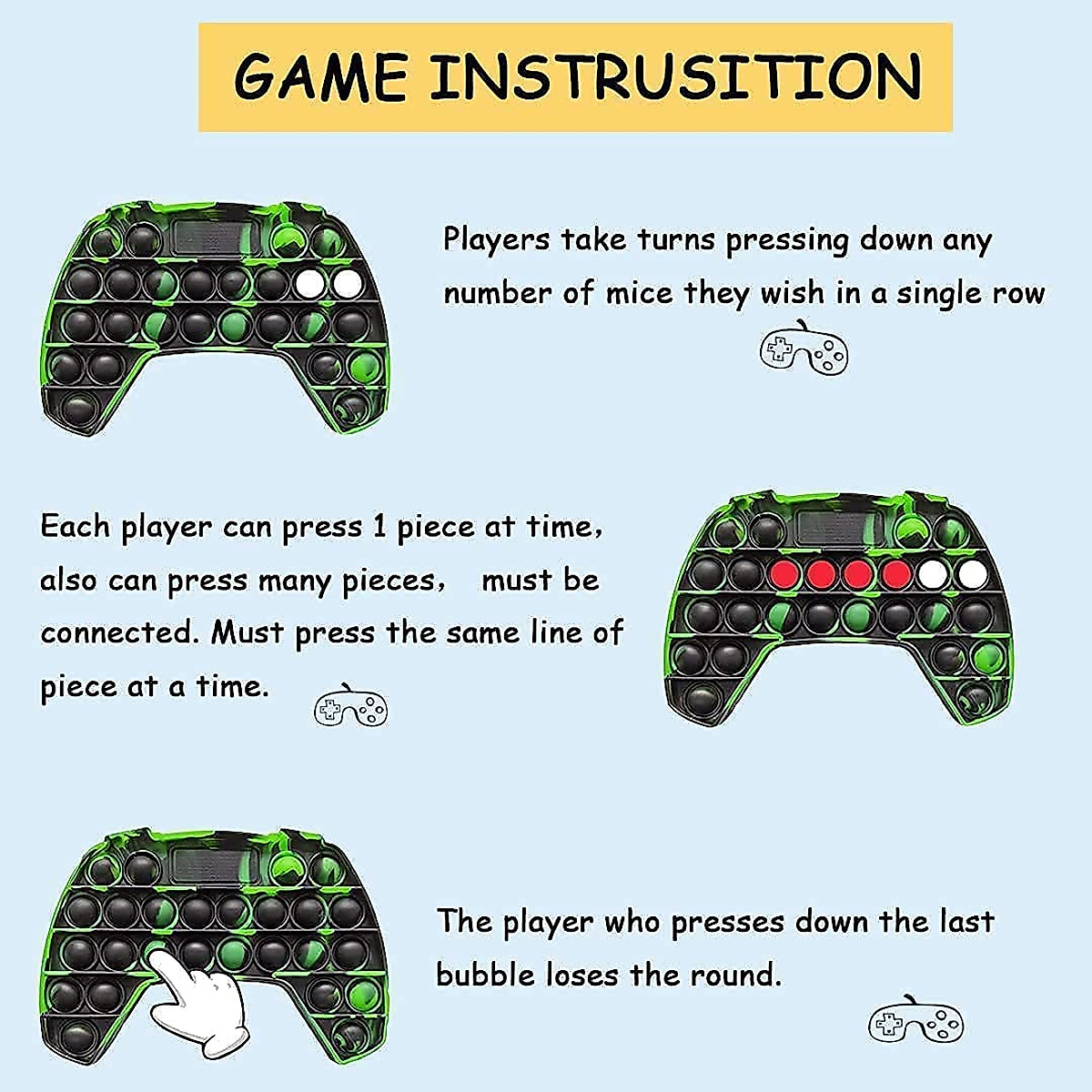 Pop it Game Controller pop Push Pull Fidget Toy Controller (3 Pack Green Pink Blue)