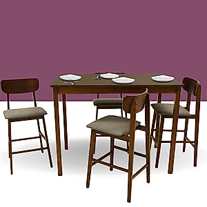 Zenvida Mid Century Counter Height Dining Table Set, Rectangle Solid Wood Table and 4 Chairs