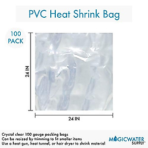24x24 inch Odorless, Clear, 100 Guage, PVC Heat Shrink Wrap Bags for Gifts, Packagaing, Homemade DIY Projects, Bath Bombs, Soaps, and Other Merchandise (100 Pack) | MagicWater Supply