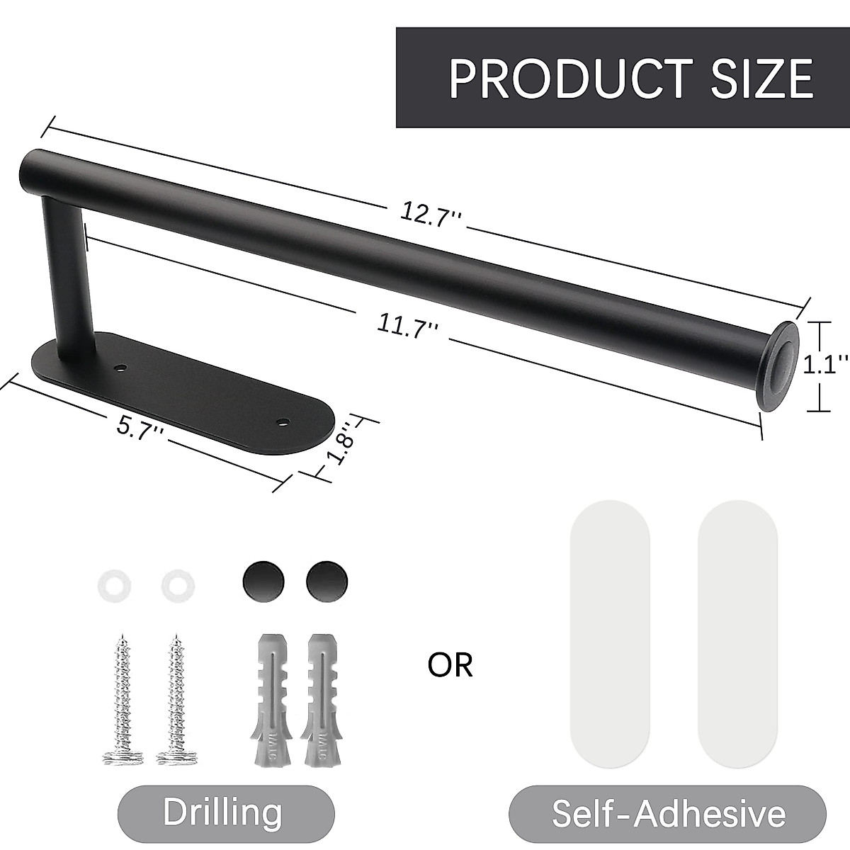 EARTHALL Hanging Paper Towel Holder Under Cabinet no Drilling, Black Hand Towel Holder for Bathroom Wall, Self Adhesive Paper Towel Holder Wall Mount, Paper Towel Rack for Kitchen/RV, Kitchen Decor