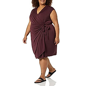 Amazon Essentials Women's Classic Cap Sleeve Wrap Dress (Available in Plus Size), Burgundy, X-Large