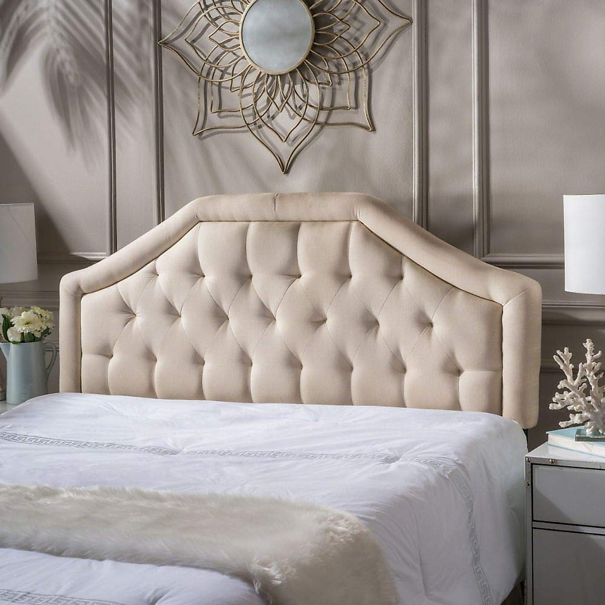 Christopher Knight Home Angelica Tufted Fabric Headboard, Queen, Beige