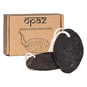 OPAZ Natural Pumice Stone for Feet Pack of 2, Earth Lava Stone Scrubber & Dead Skin Remover, Pedicure kit with Handle