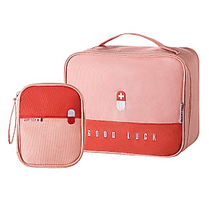paerma Empty First Aid Bags Travel Medical Supplies Insulated Medicine Bag Convenient Safety Kit Suit for Family Outdoors Hiking Camping Car Office Workplace,Pink