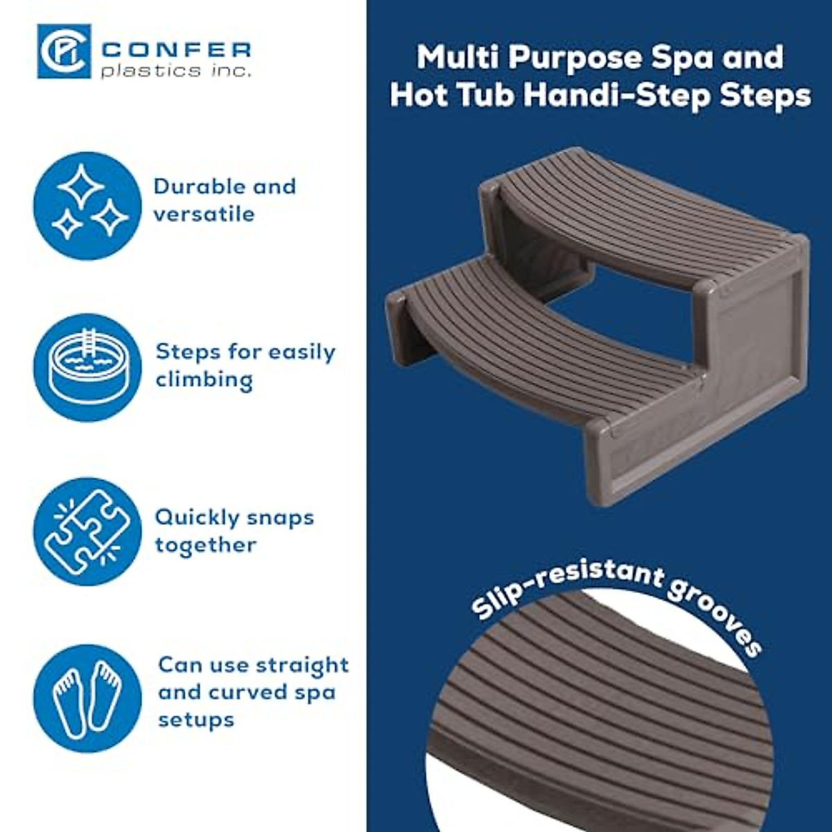 Confer Plastics Resin Multi Purpose Outdoor Non Slip Portable Spa and Hot Tub Handi-Step Deck Patio Steps Accessories, Deep Grey