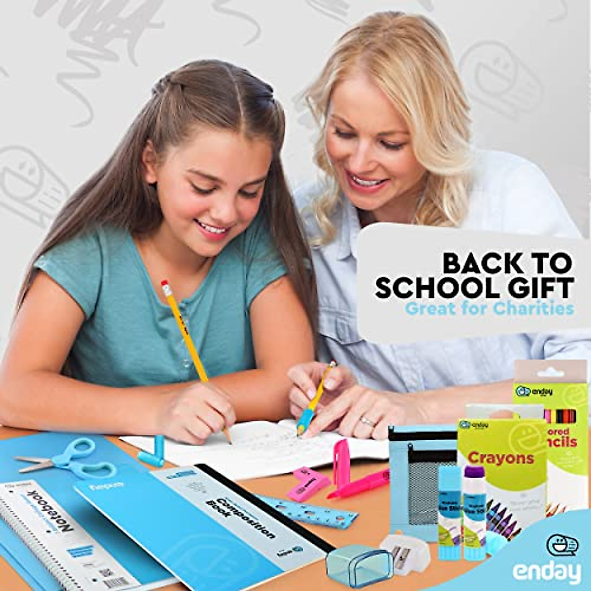 Enday Back to School Supplies for Kids, Blue School Supply Box Grades K-5, Premium Quality Kids School Supplies Kit, Kindergarten School Supplies for Girls and Boys, 71 Piece Set