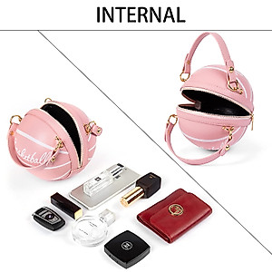 OHIW Women's basketball shoulder bag Messenger Bag handbag mini round bag PU bag, Zipper closure, suitable for women (pink)