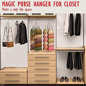 Purse Organizer for Closet, Upgraded Purse Hanger with 10 Big Hooks, 360 Degree Rotation for Better Organizer&Display, Collapsible Space Saving Hangers Rack for Handbag, Belt, Scarve, Tie