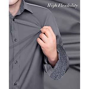 J.VER Men's Casual Long Sleeve Stretch Dress Shirt Wrinkle-Free Regular Fit Button Down Shirts Grey