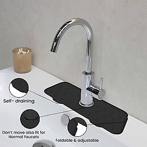 Kitchen Sink Splash Guard, Silicone Faucet Handle Drip Catcher Tray Mat Drains Water & Keeps The Countertop Dry | Behind Faucet Sink Protectors, Drying Mats for Home & Bathroom (Black, 1 Pack)
