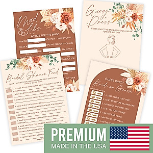 Hadley Designs 40 Boho Funny Bridal Shower Games 20 Guests - Wedding Games For Bridal Shower Games For Guests, Couples Wedding Shower Games For Couples, Guess The Dress Game Pack, Bridal Party Games