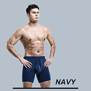Ouruikia Men's Underwear Boxer Briefs Anti-Chafing Long Leg Mens Boxer Briefs Tagless Boxer Briefs Separate Pouch X-Large Navy/Grey