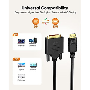 CableCreation DisplayPort to DVI Cable 6FT, Unidirectional DP to DVI Cable 1080P@60Hz Full HD, Gold-Plated DVI to DisplayPort Adapter Male to Male Compatible with Laptop, Monitor, Projector and More