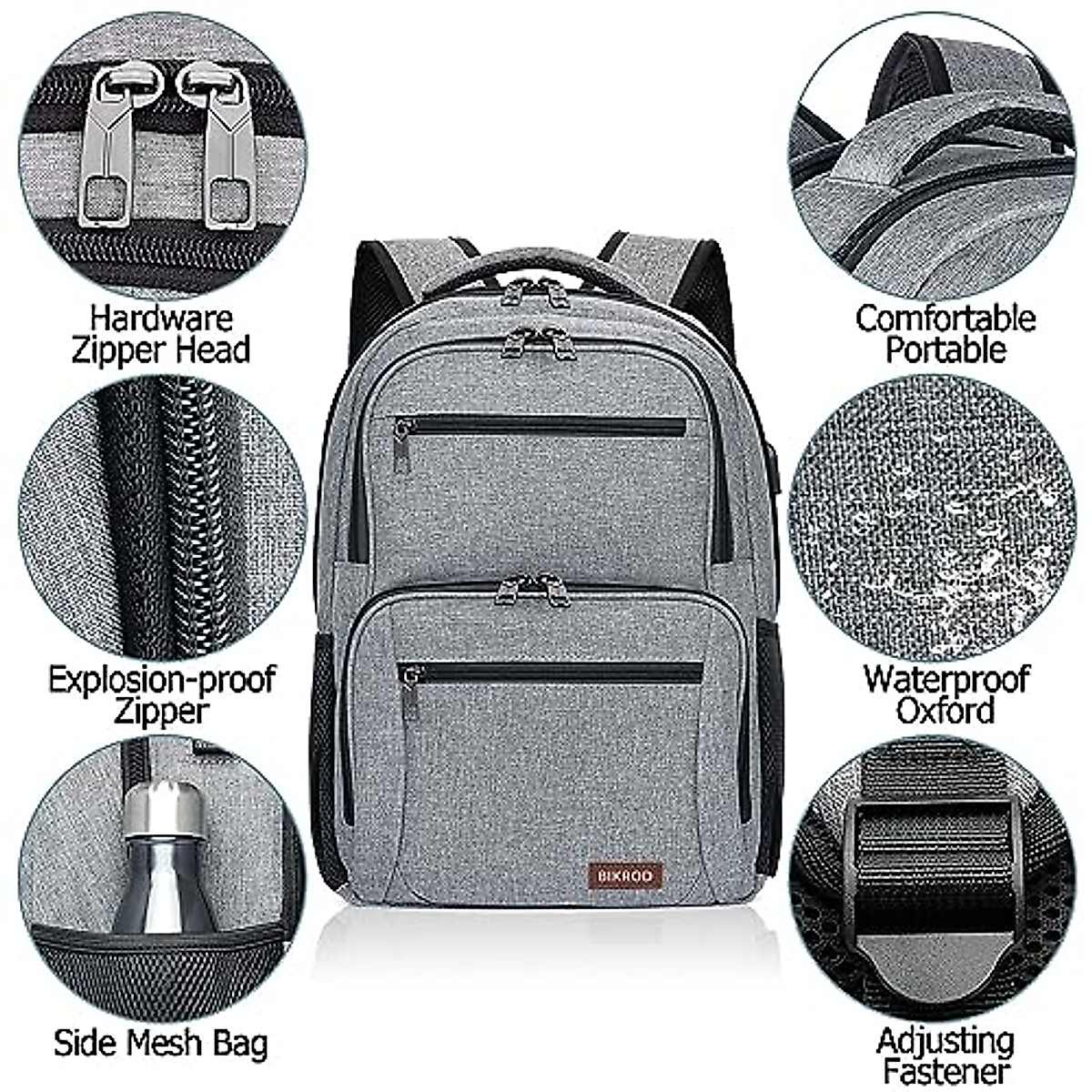 Backpack for Men and Women, School Backpacks for Teen Boys Water Resistant TSA Travel Backpack with USB Charging Port, Business Anti Theft Durable Computer Bag Gifts Fits 15.6 Inch Laptop, Grey