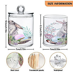 Nander 2Pack Easter Qtip Holder Dispenser - Clear Plastic Apothecary Jars Set -Restroom Bathroom Makeup Organizers Containers for Cotton Swab, Ball, Pads, Floss