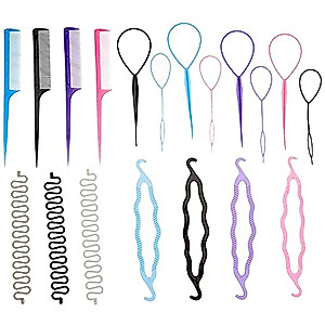 19 Pcs Hair Braiding Tool, DIY Hair Styling Tool Kit Updo Ponytail Maker Accessories Topsy Hair Braid Kit