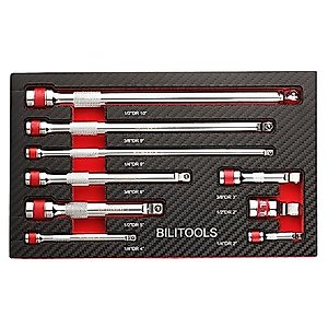 BILITOOLS Wobble Extension Set, 9 PCS 1/4 3/8 1/2, Ratchet Extension Set, Socket Adapter, Universal Joints, Cr-V Steel