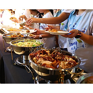 Amhier 5 Qt Chafing Dishes for Buffet with Stainless Steel Lid, Round Chafers and Buffet Warmers Sets with Food and Water Trays for Catering, Parties, Hotels and Weddings, 1 Pack, Gold