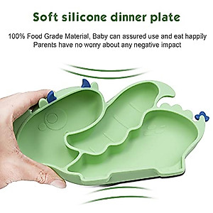 Linowos Silicone Suction Plate for Toddlers - Self Feeding Training Divided Plate Dish and Bowl for Baby and Toddler, Fits for Most Highchairs Trays (Green)