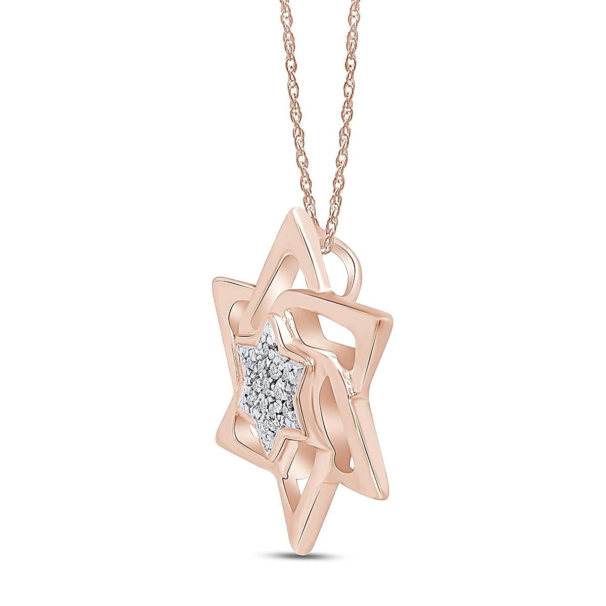 AFFY Round White Natural Diamond Star of David Pendant Necklace in 14k Solid Rose Gold (0.04 Ct)