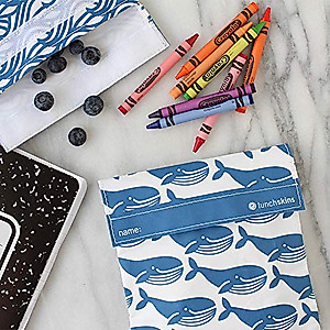 Lunchskins Reusable 2 Piece Food Storage Bag Set, 1 Sandwich Bag + 1 Snack Bag, Blue Whale