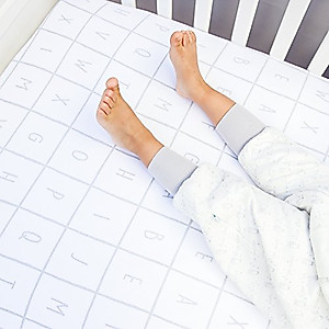 TEALBEE Baby: 100% Organic Cotton Fitted Crib Sheet for Standard Crib Mattress - Softest Hypoallergenic Breathable Cribsheet - Gender Neutral Nursery for Boy or Girl (White & Grey)