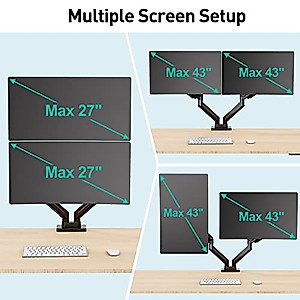MOUNT PRO Dual Monitor Mount for 2 Ultrawide Computer Screen Max 43 Inch/37.5lbs Each, Premium Long Monitor Arm, Heavy Duty Gas Spring Monitor Stand for 2 Monitors, VESA Desk Mount 75x75 100x100
