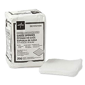 Medline 4 x 4 inch Gauze Sponges, 100% Cotton, 8-Ply Woven Non-Sterile Gauze (Pack of 200)