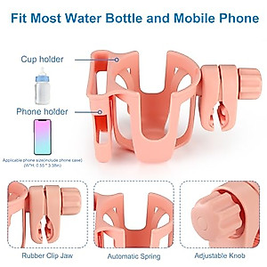 Accmor 2-in-1 Stroller Cup Holder, Universal Cup Holder for Uppababy Nuna Doona Strollers, 360° Rotatable Large Caliber Drinks Holder Cup Holder for Stroller, Bike, Wheelchair, Walker, Scooter