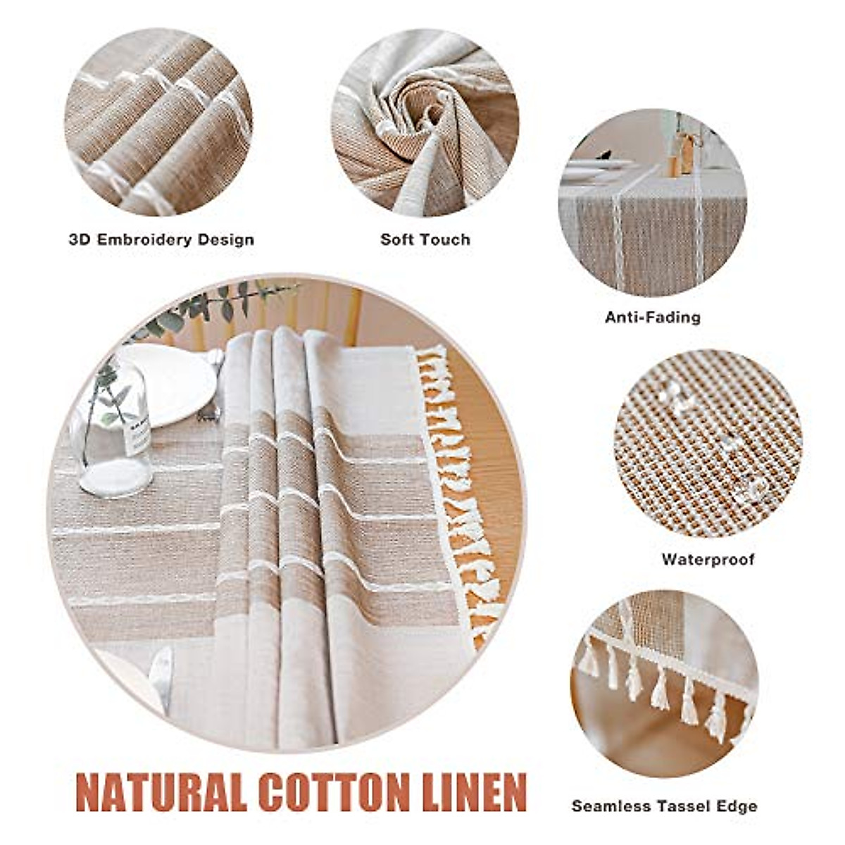 Vonabem Table Cloth Tassel Cotton Linen Table Cover for Kitchen Dinning Wrinkle Free Tablecloths Rectangle/Oblong (58''x86'', 6-8 Seats, Coffee)
