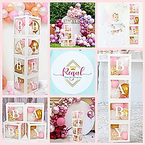 82 PCS Baby Shower Decorations for Girl - Jumbo Transparent Baby Block Balloon Box Includes BABY, A - Z Letters DYI, White Pink Gold Confetti Balloons, Gender Reveal Party Supplies, 1st Birthday Décor