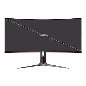 AOC CQ34G2 Super Curved Frameless Gaming Monitor, UltraWide FHD 2560x1080, 1500R VA Panel, 1ms MPRT, 75Hz, FreeSync, Height Adjustable, 3-Yr Zero Dead Pixels Black/Silver