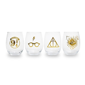 Toynk Harry Potter Icons Stemless Wine Glasses, Set Of 4 | Each Holds 20 Ounces