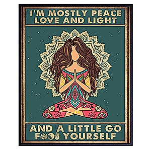 I'm mostly Peace Love and Light - Boho Art - Zen Meditation Room Decor - New Age Yoga Gifts for Women - Inspirational Hippie Wall Art Decorations - Spiritual Motivational Bohemian Funny Quotes Poster
