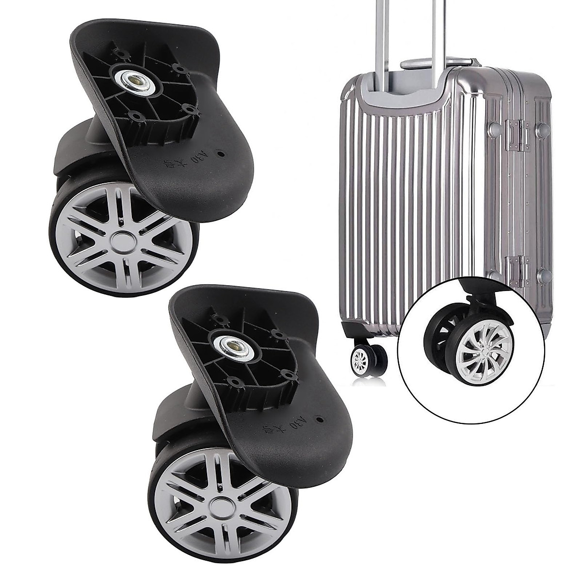 Luggage Wheels Replacement, 1 Pair Suitcase Wheels Replacement,Mute Swivel Replacement Wheels for Luggage,Spinner Luggage Replacement Wheels with 10 Screws Suitcase Accessory Wheel Width 1.2cm/0.5in