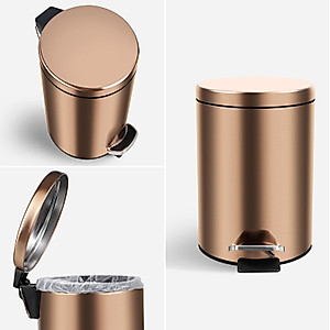 FozsKeylf Soft Close Trash Can, 8 Liter / 2.1 Gallon Step Trash Can with Lid, Hands-Free Kitchen/Bathroom Stainless Steel Garbage Can with Removable Liner Bucket and Handle, Golden