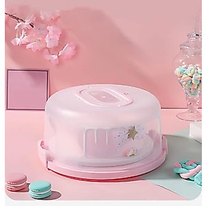 NVAZIOP 10 Inch Cake Carrier Stand Round Holder Storage with Lid and Handle for Transport Storage Container Tray Cake Cover Stand Cupcake Containers Keeper Kitchen Cooking Box Large (Pink)