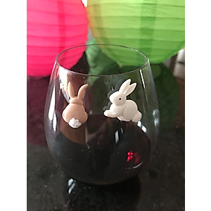 Simply Charmed Magnetic Wine Glass Charms - Cute Bunnies and Flower Drink Markers Set of 6