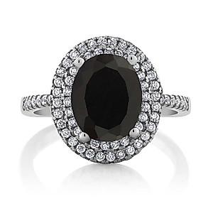 Gem Stone King 925 Sterling Silver Black Onyx Ring For Women (3.80 Cttw, Oval 9X7MM, Gemstone Birthstone, Available In Size 5, 6, 7, 8, 9)