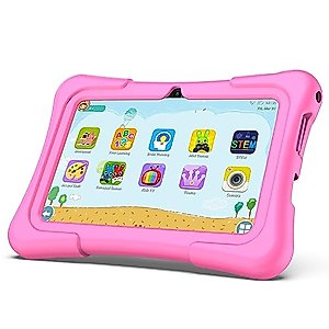 PRITOM Tablet for Kids, 7 inch Kids Tablets with WiFi, 32GB ROM, 2GB RAM, Bluetooth, Camera, Parental Control, Pre-Installed APPs, Games, Learning Educational Toddler Tablet with Case, Pink
