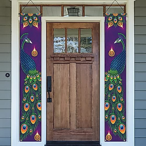 Happy Diwali Porch Banner Indian Diwali Peacock Front Porch Welcome Sign Deepawali Indian Festival of Lights Decorations-12×71''