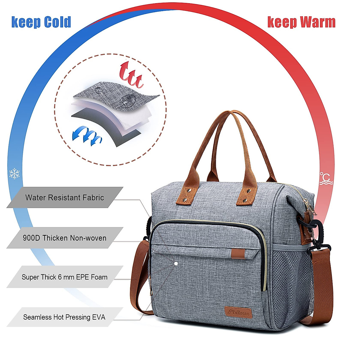 TuErCao Insulated Lunch Bags for Women Men - Freezable Leakproof Adult Lunch Box for Work Office School - Reusable Lunch Tote Bag Portable Soft Side Cooler Bag for Travel Beach Picnic Camping