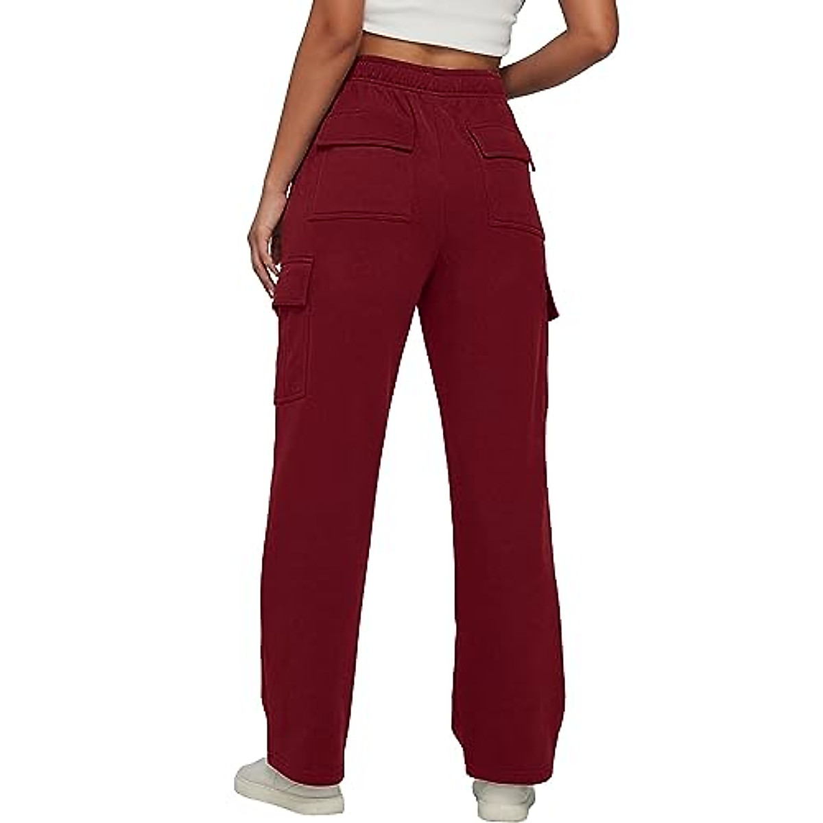 Womens Sweatpants Plus Size Womens Cargo Sweatpants Casual Baggy Fleece Winter Warm Wide Leg High Waisted Loose Fit Joggers Pants Sporty Gym Athletic Lounge Trousers with Pockets C32 Wine