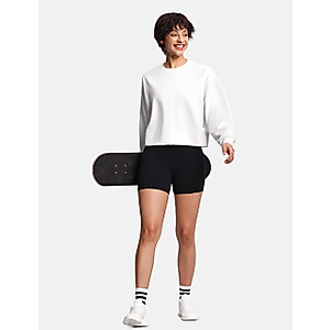 THE GYM PEOPLE Women's Crewneck Cropped Pullover Sweatshirt Cute Basic Long Sleeves Workout Tops White