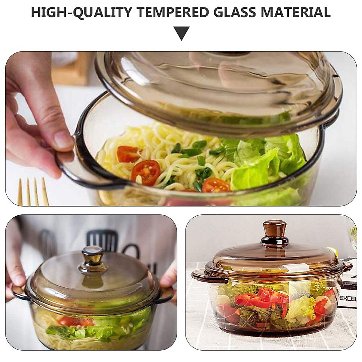 Hemoton 1pc Amphora Large Pho Bowls Ramen Noodle Pot Clear Cookware Stew Pots with Lids Restaurant Serving Bowl Fruit Bowl Baking Dish with Lid - Bowl Glass Salad Salt Toddler