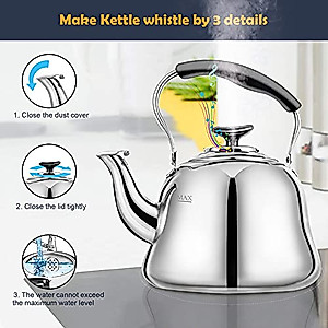 Tea Kettle Stovetop Whistling Teakettle Classic Teapot Stainless Steel Tea Pots for Stove Top with Thin Fast Heating Base, Mirror Finish, 2 liters