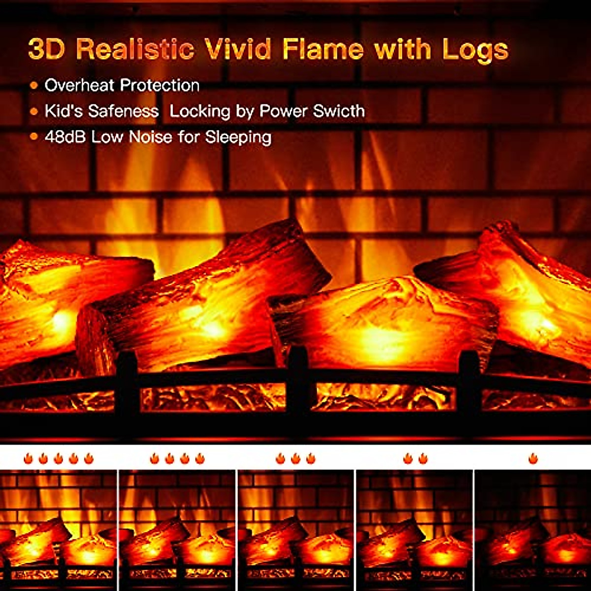 Electric Fireplace Infrared Heater 3D Freestanding Fireplace Stove Heater with Remote Control, Timer, Adjustable Flame Effect, Upgraded Safety Protection 24"